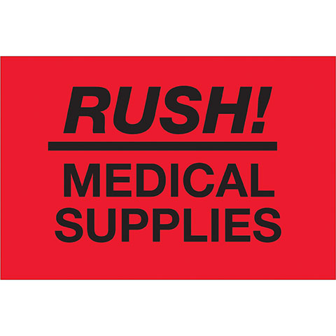 2 x 3" - "Rush - Medical Supplies" (Fluorescent Red) Labels | Shipping ...