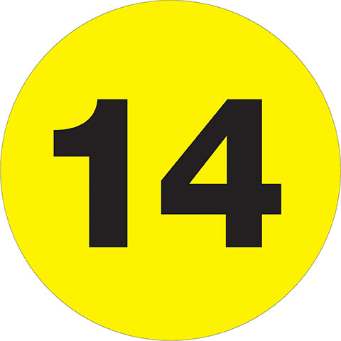 1" Circle - "14" (Fluorescent Yellow) Number Labels | Inventory Labels