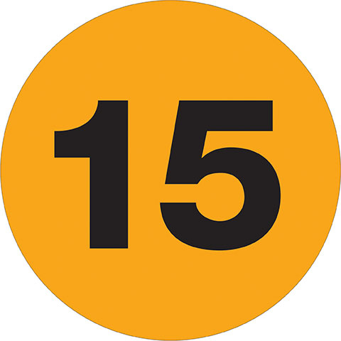 1" Circle - "15" (Fluorescent Orange) Number Labels | Inventory Labels