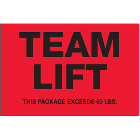 2 x 3" - "Team Lift" (Fluorescent Red) Labels | Safety labels