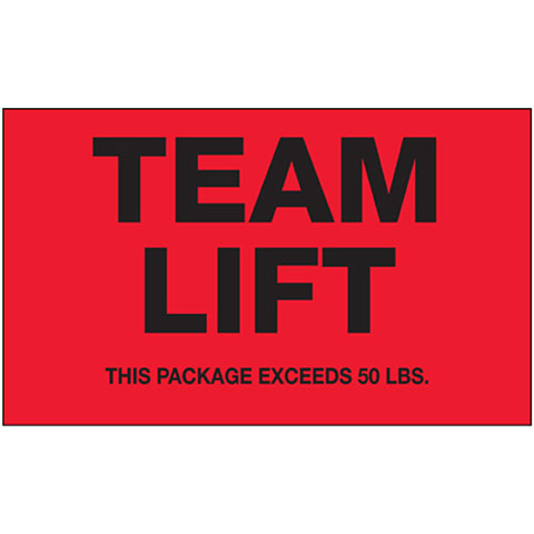 3 x 5" - "Team Lift" (Fluorescent Red) Labels | Safety labels