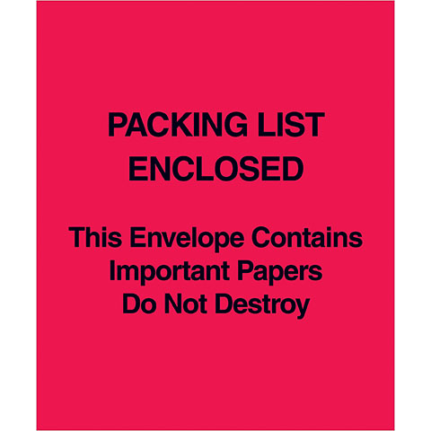 5 x 6" Red (Paper Face) "Packing List Enclosed This Envelope Contains ...