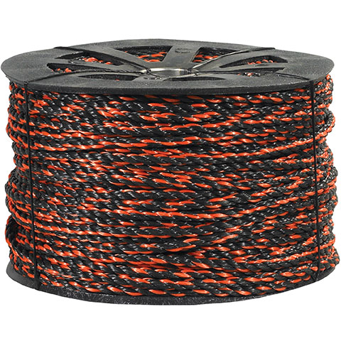 3/8", 2,450 lb, Black/Orange Twisted Polypropylene Rope | Twine & Rope